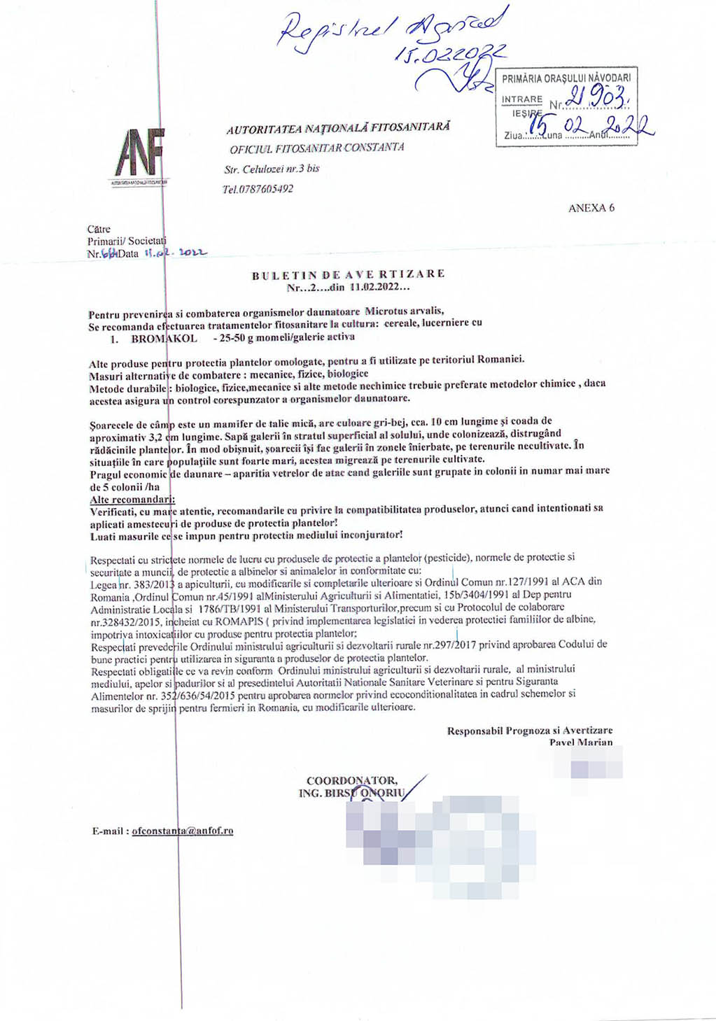 Buletin de avertizare fitosanitară nr 2 | Primăria Năvodari